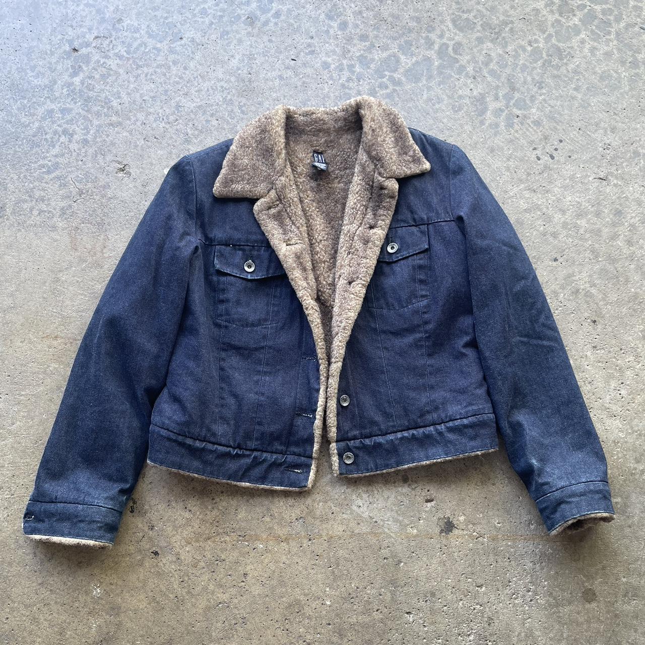 Vintage gap fur lined denim jacket Womens large - Depop