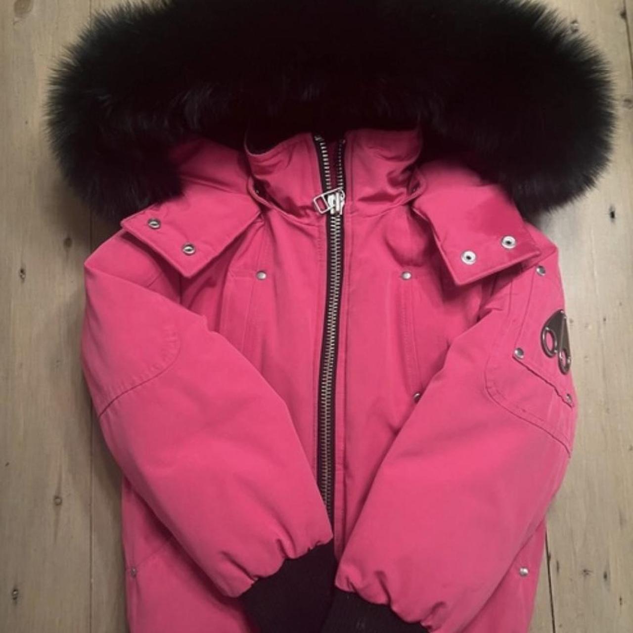 Pink and black kids moose knuckles coat #kidswear - Depop