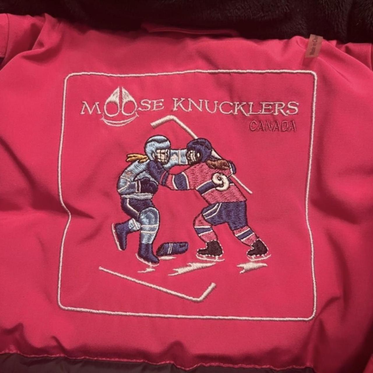 Pink and black kids moose knuckles coat #kidswear - Depop