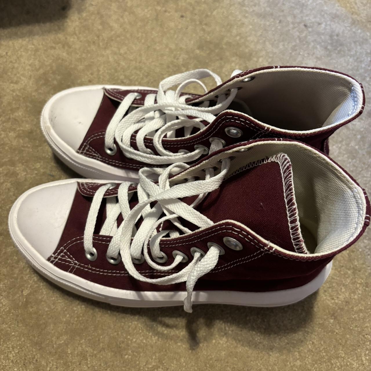 Burgundy and white Converse high top sneakers #Converse - Depop