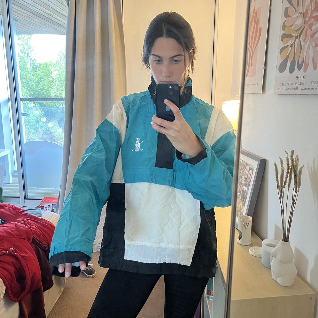 Varsity quarter zip wind breaker / rain jacket with... - Depop