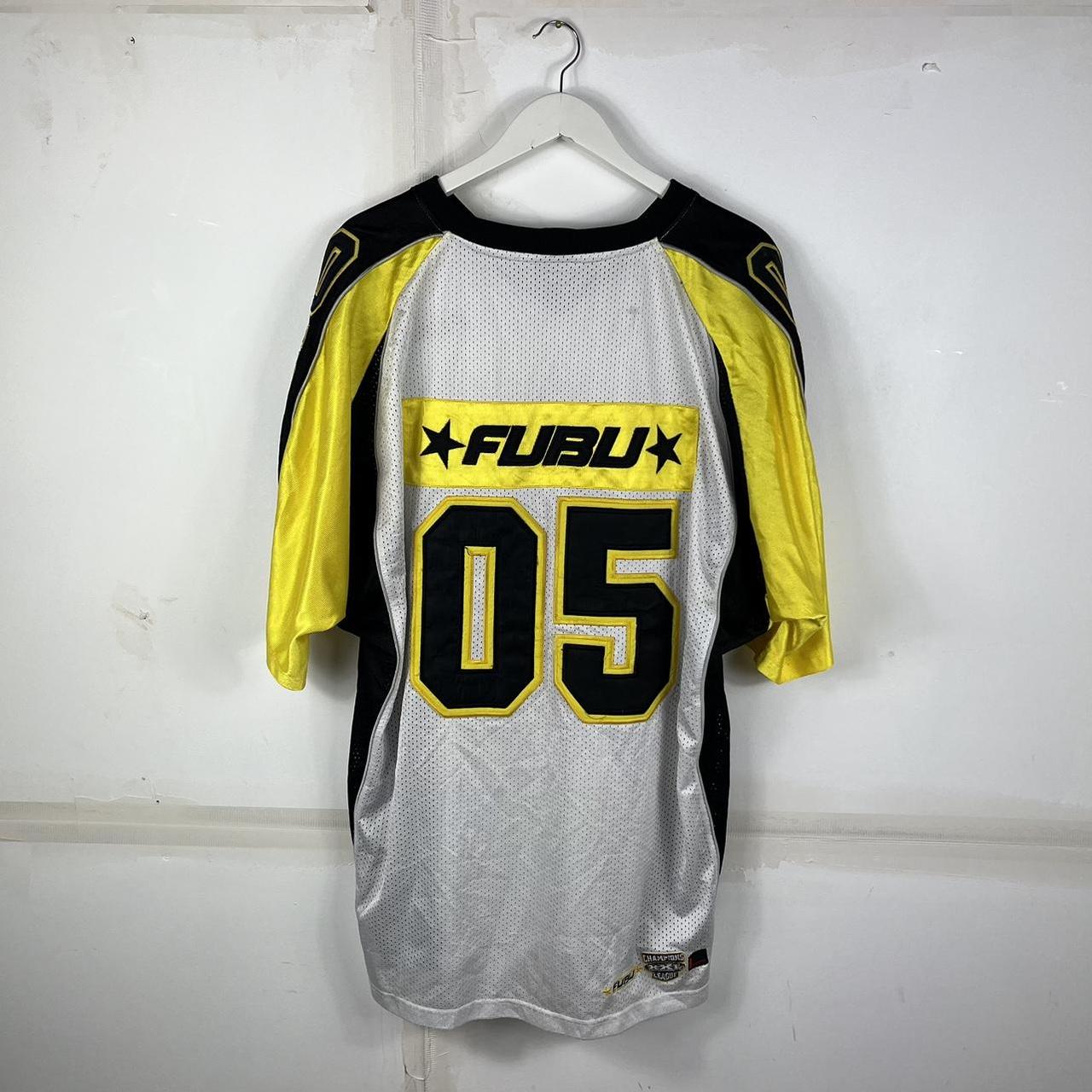 FUBU jersey, white/yellow/black, vintage Y2K relaxed... - Depop