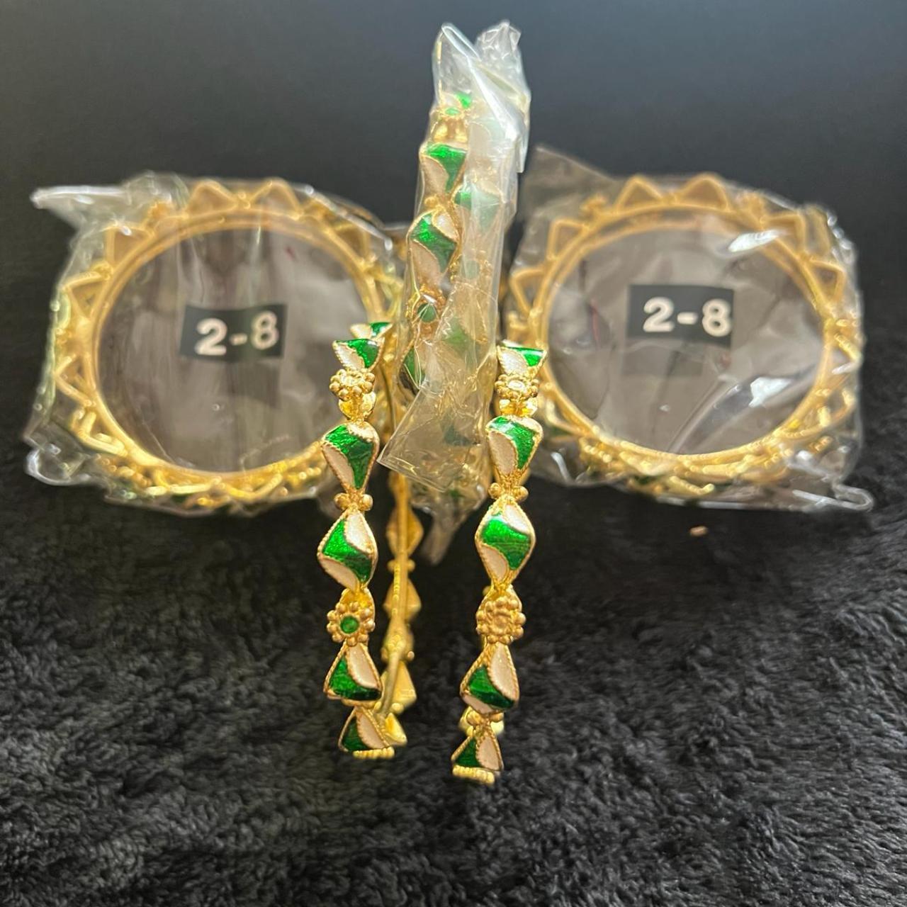 8 - White/Gold/Green bangles/churia Size 2x8 Brand... - Depop