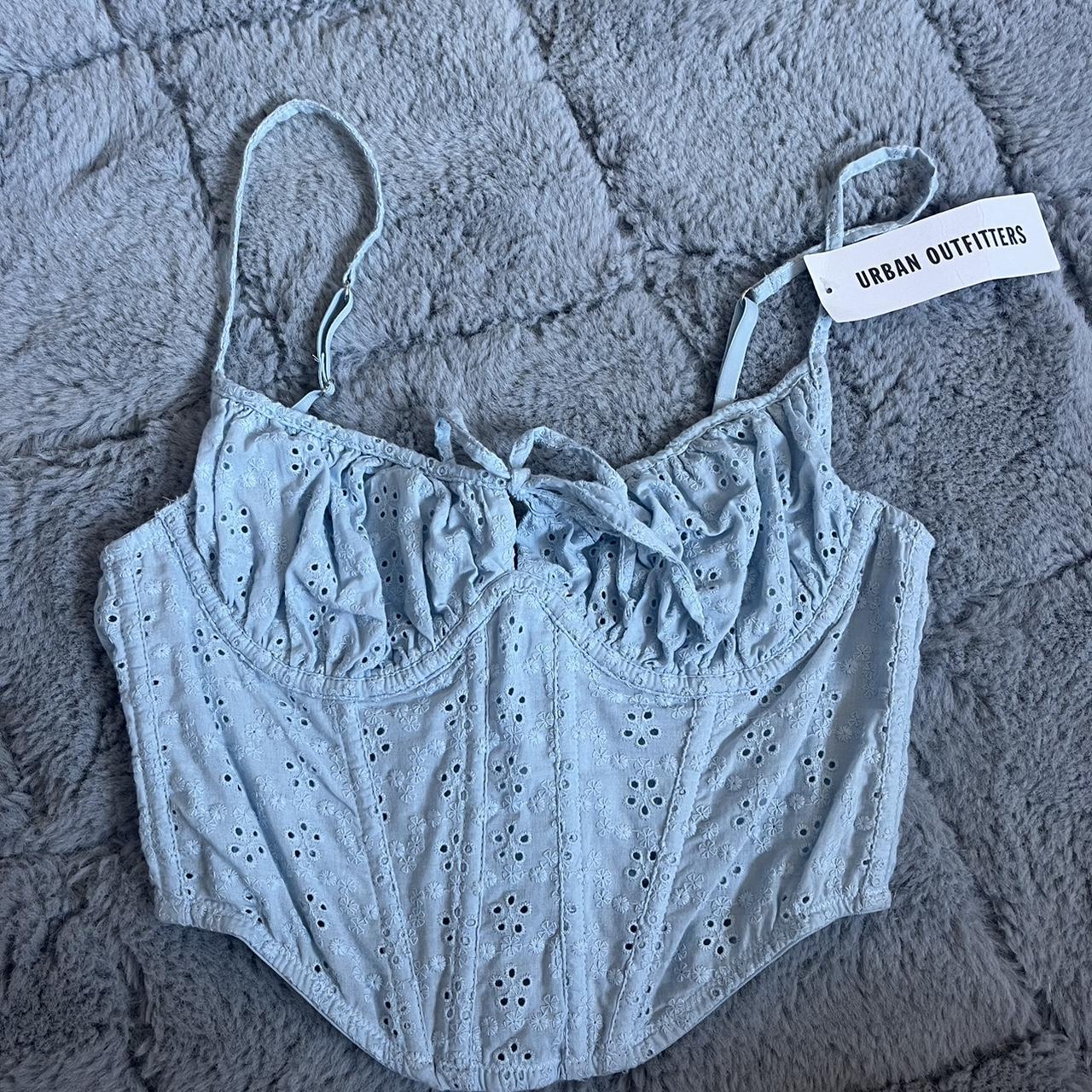 Urban Outfitters XS NWT blue lace corset top - Depop