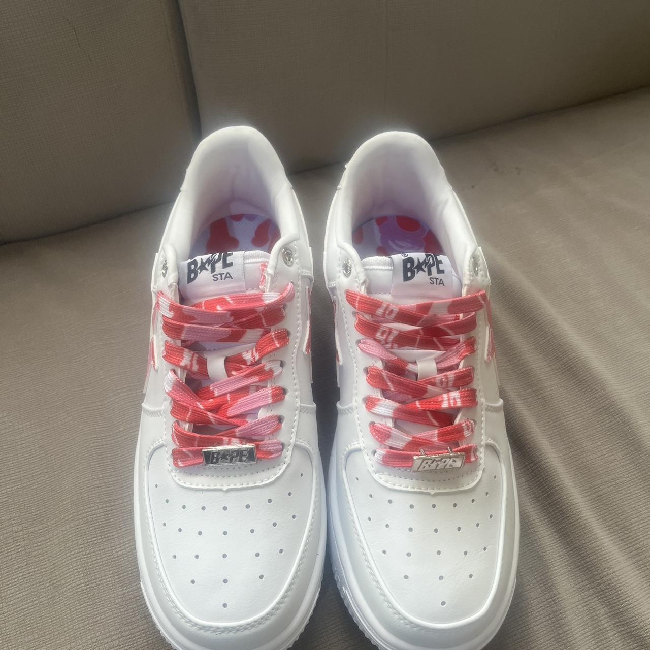 Bapestas Pink and White $150 Worn Once No box Comes... - Depop