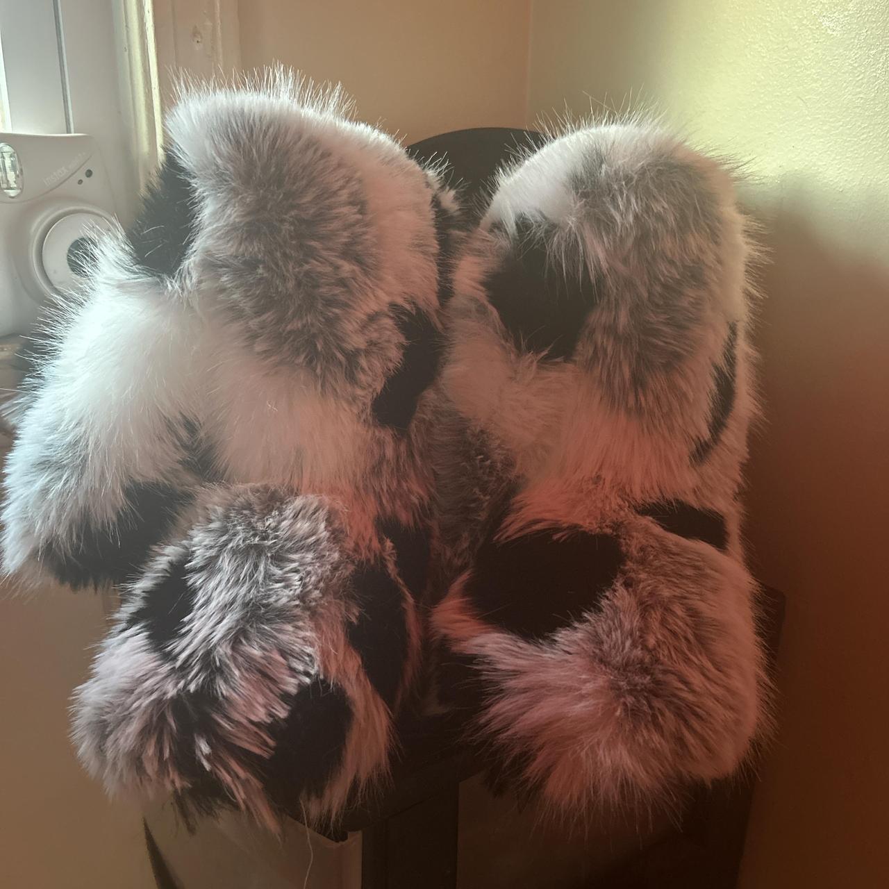 White and black furry boots #winterboots... | Depop
