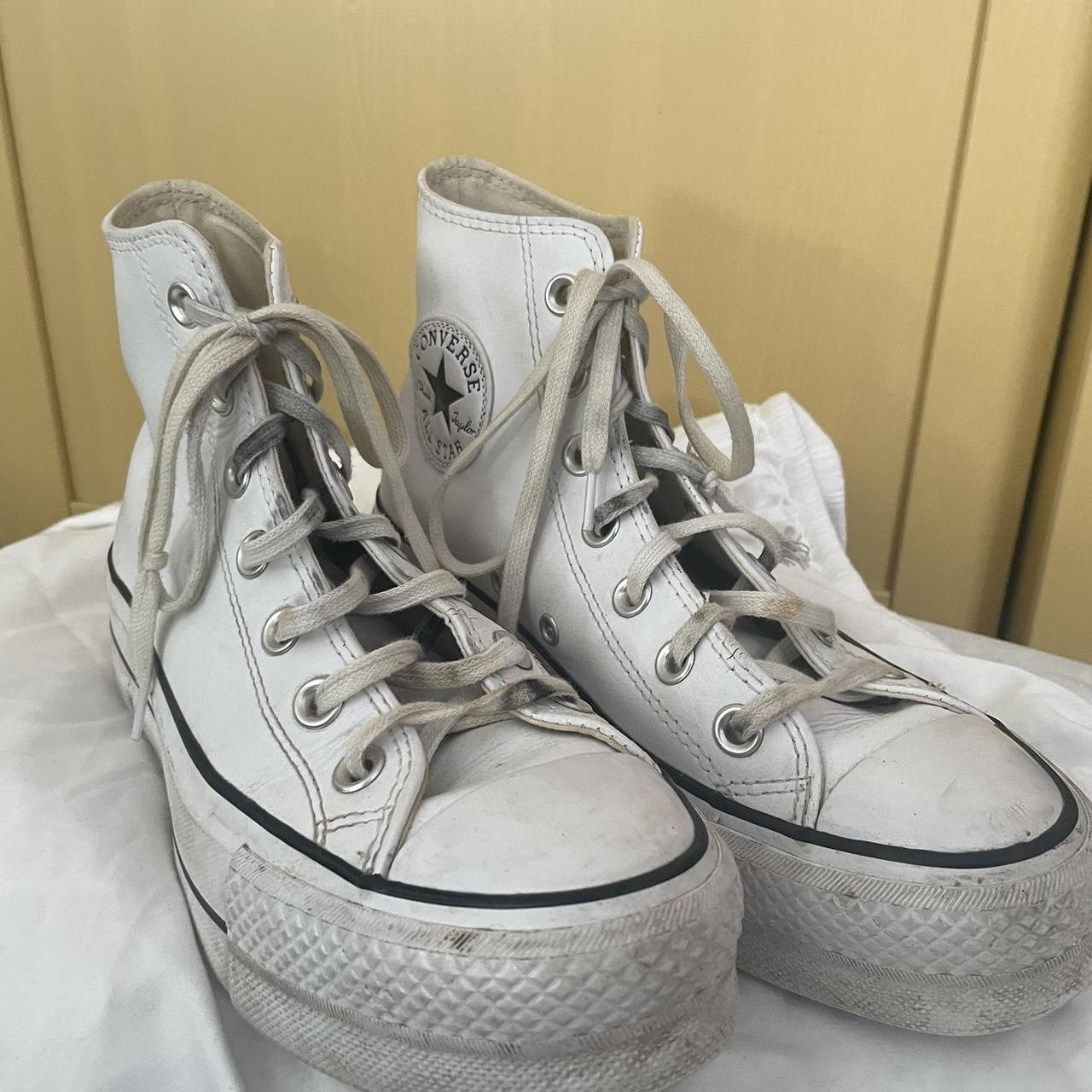 white platform leather converse sneakers tennis... - Depop