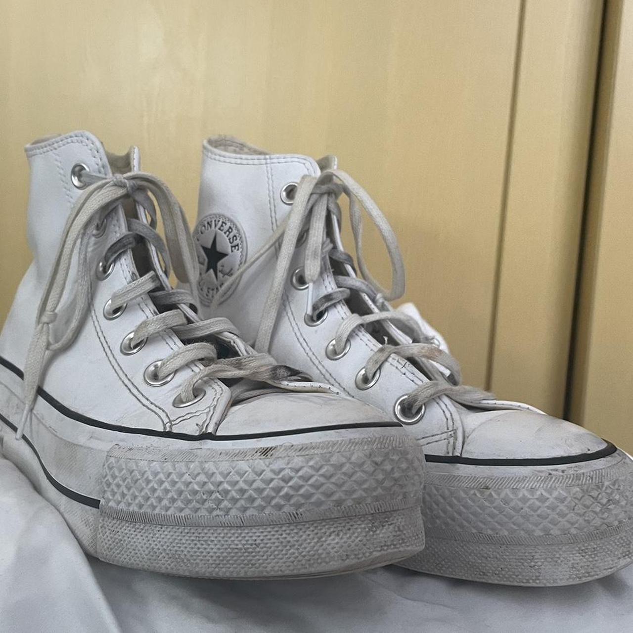 white platform leather converse sneakers tennis... - Depop