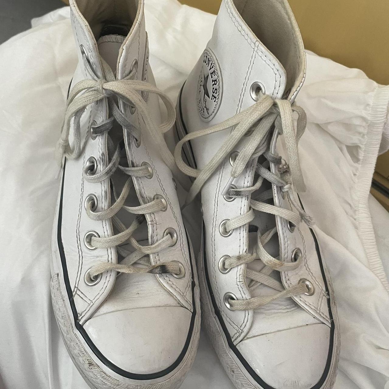white platform leather converse sneakers tennis... - Depop