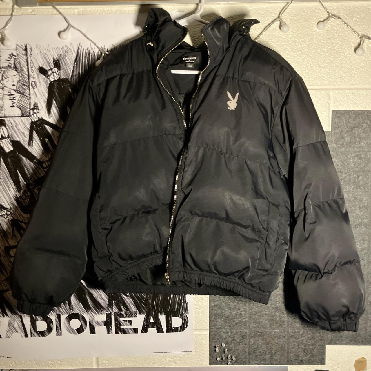 Black Playboy puffer jacket with logo on the left... - Depop