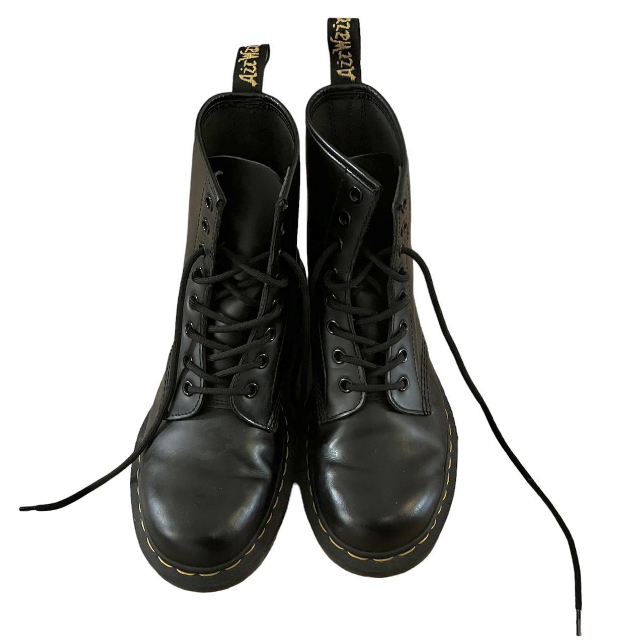 Doc marten boots with yellow stitching ⭐️ worn 2-3... - Depop
