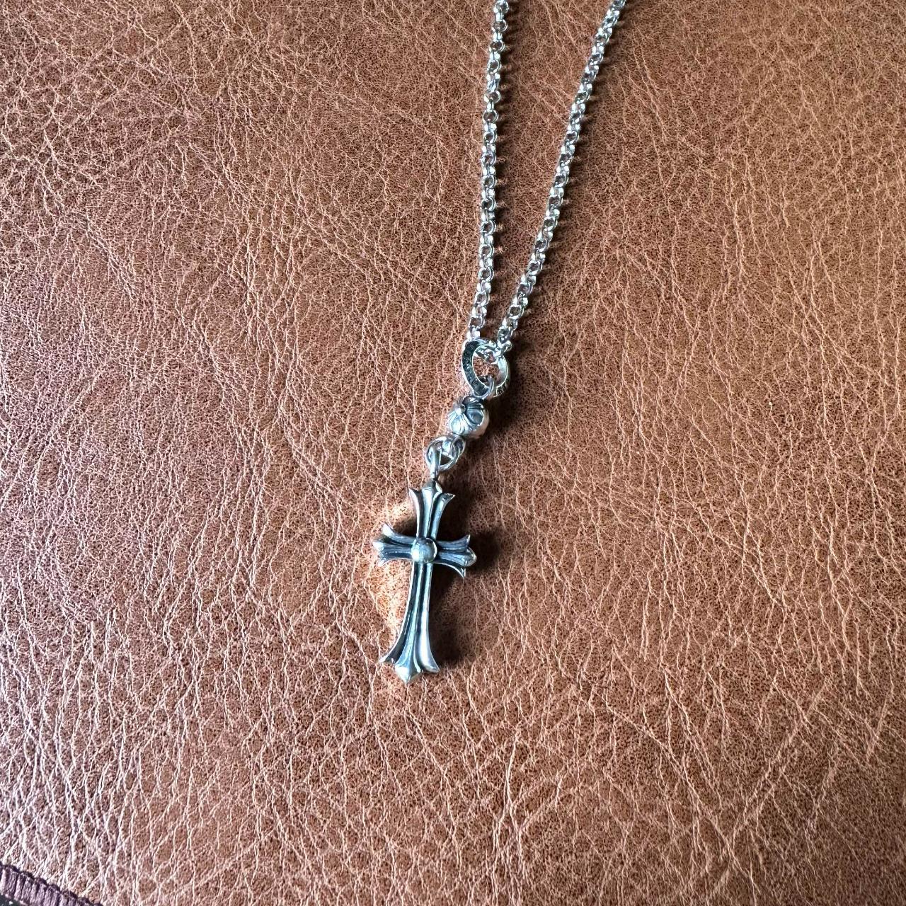 Silver s925 Cross goth y2k punk cross necklace chain... - Depop