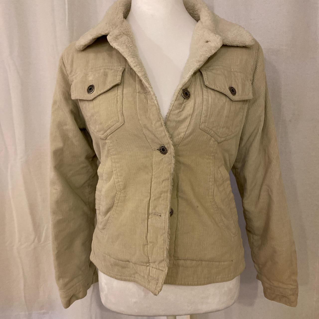 cream corduroy jacket with fur lining from the brand... | Depop