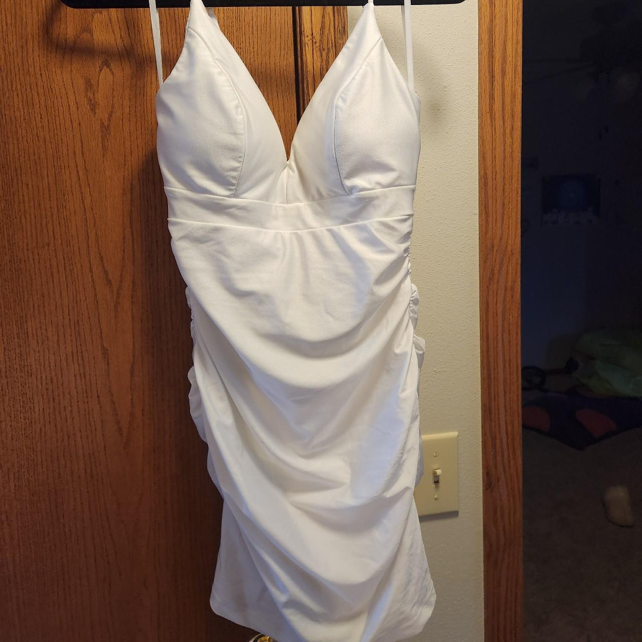 Windsor homecoming dress, pearlescent, ruched, low v... - Depop