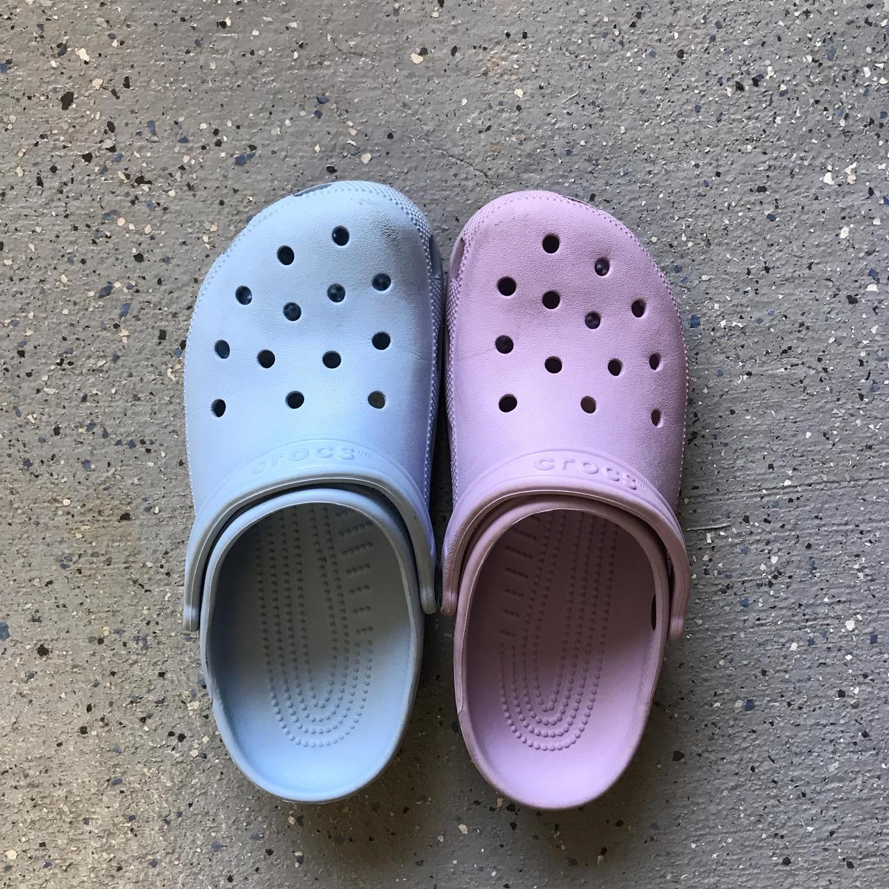 Mismatch lavender and blue crocs Size 8 mens... | Depop