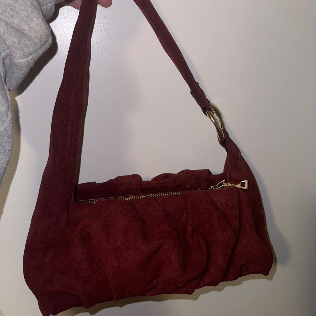 Red velvet purse with gold hardware - Depop