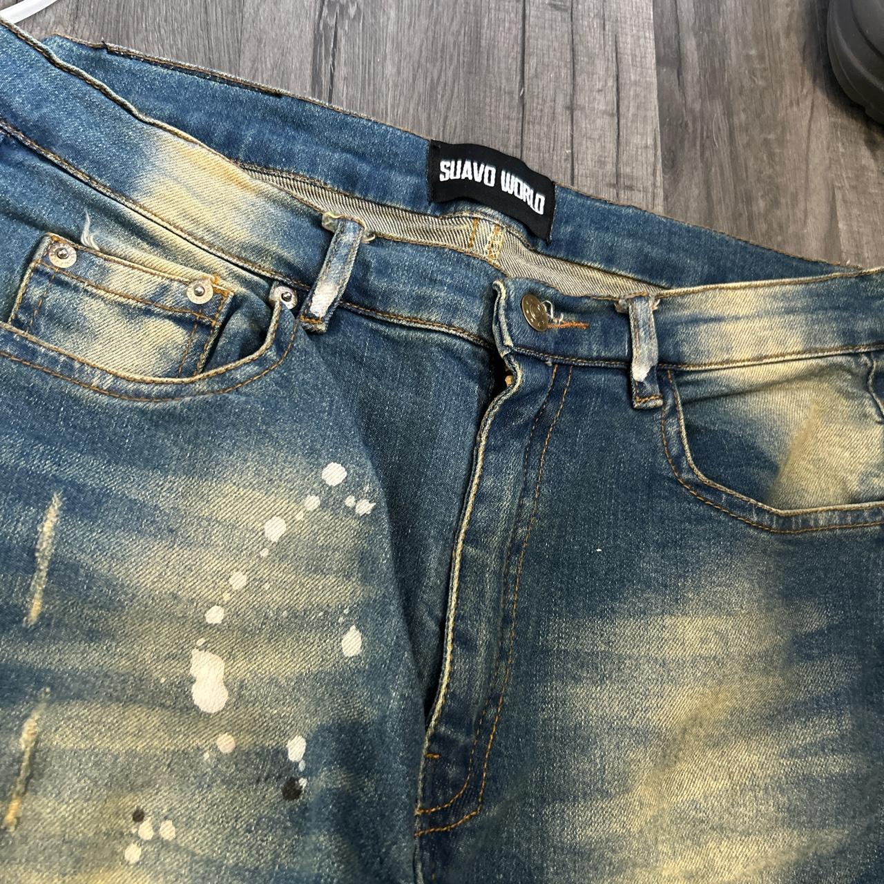 Men’s Suavo world pilot denim slim paint splattered... - Depop