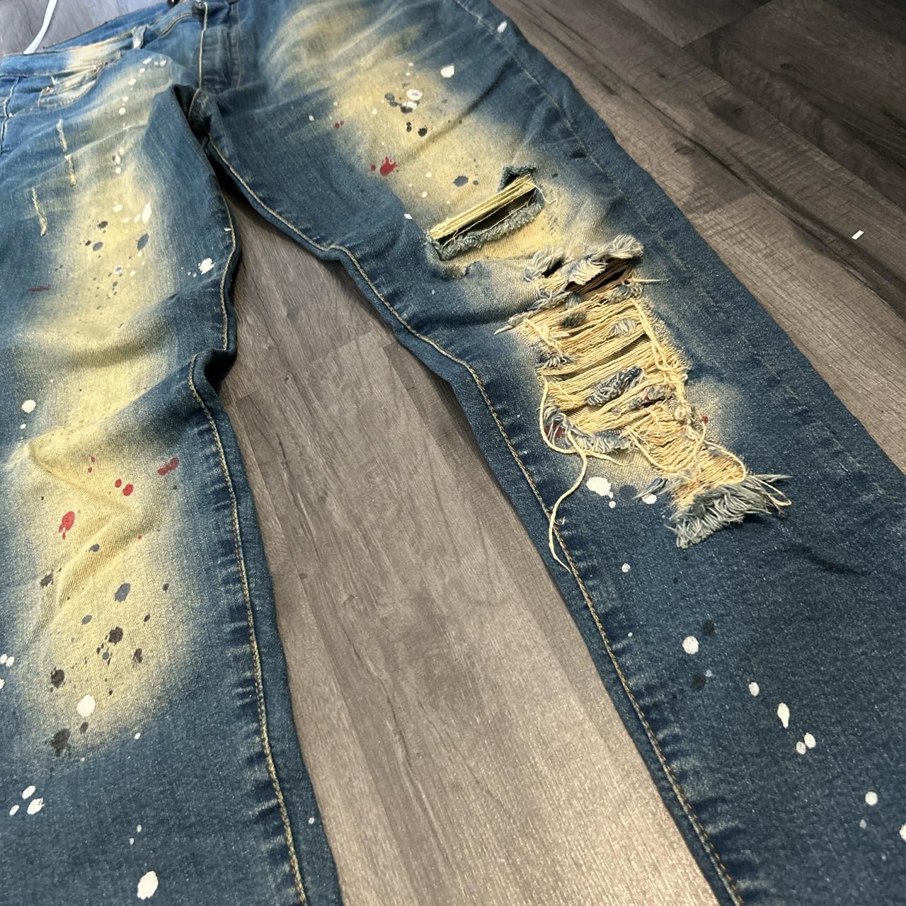 Men’s Suavo world pilot denim slim paint splattered... - Depop