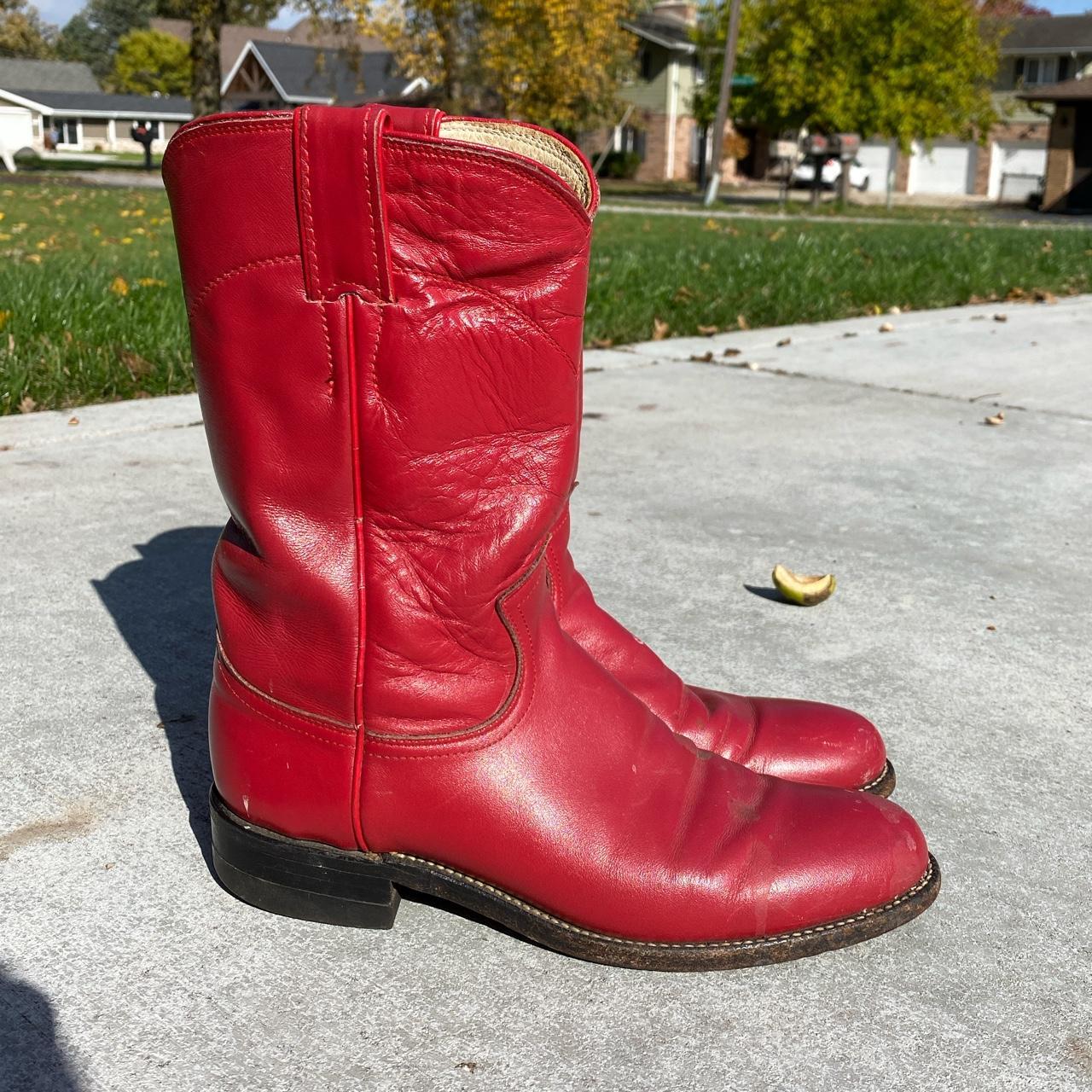 Justin Red Cowboy Boots ️‍🔥 - vintage look - size 6 -... - Depop