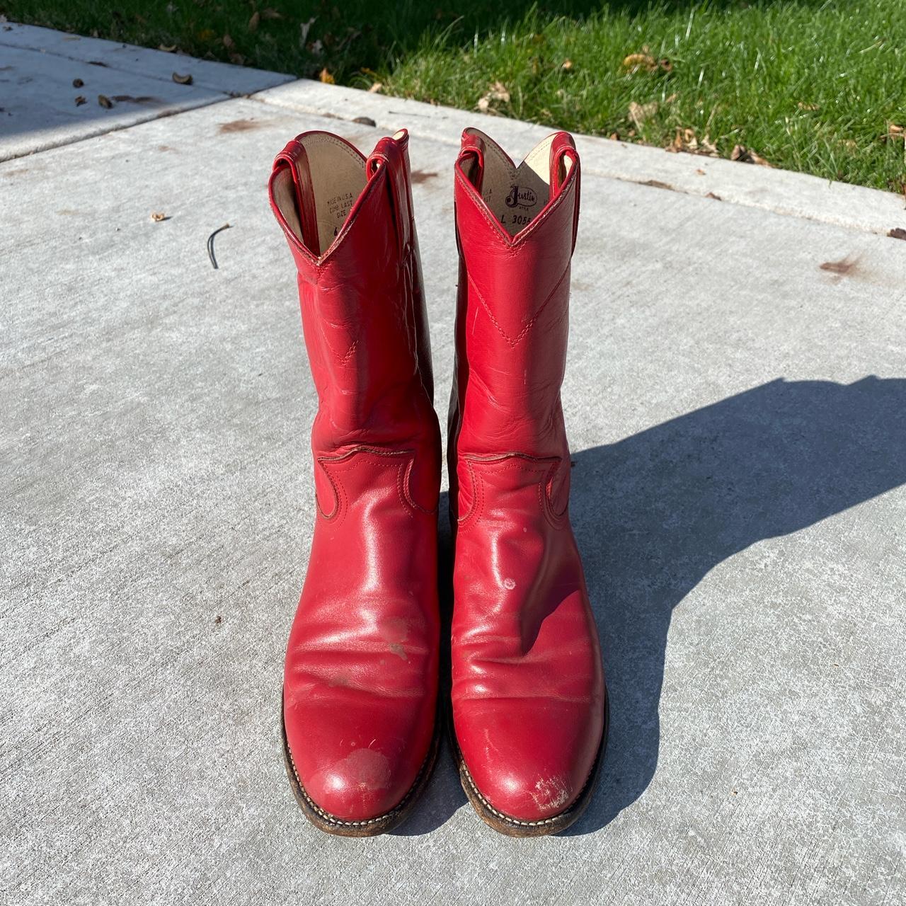 Justin Red Cowboy Boots ️‍🔥 - vintage look - size 6 -... - Depop