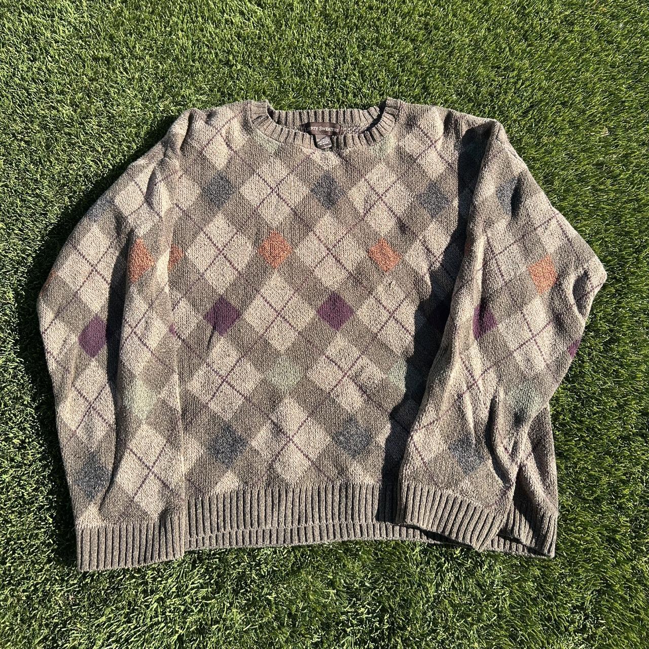 Liberty Sweater brown argyle sweater. Size large... - Depop