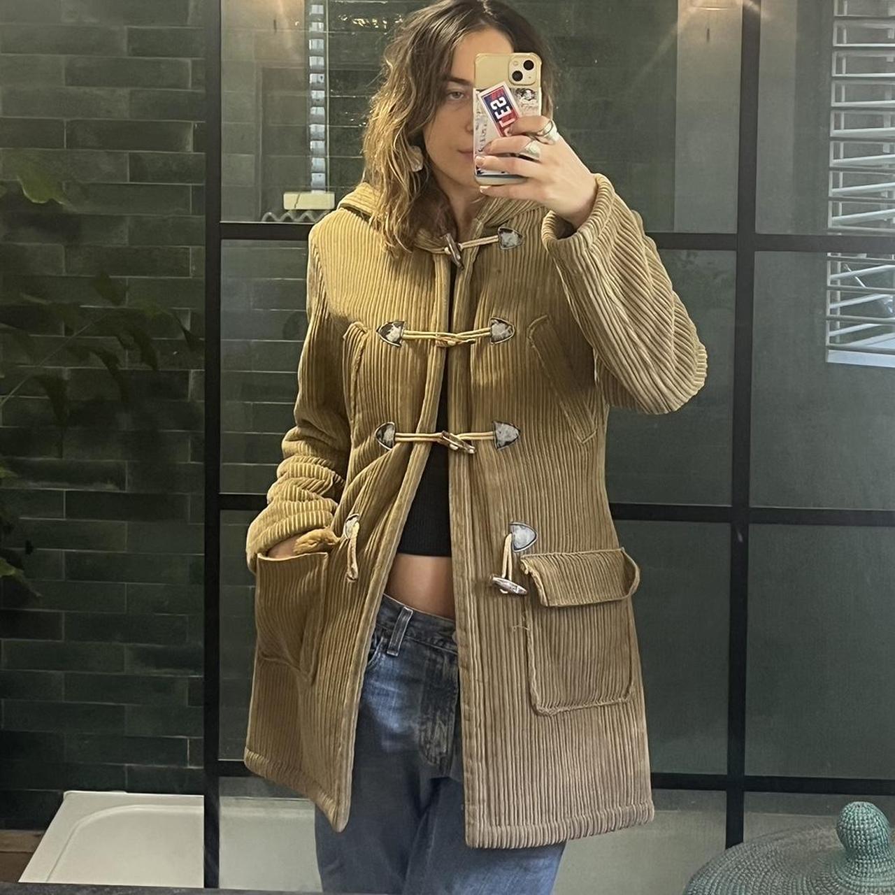 Tan / beige / light brown corduroy duffle coat... - Depop