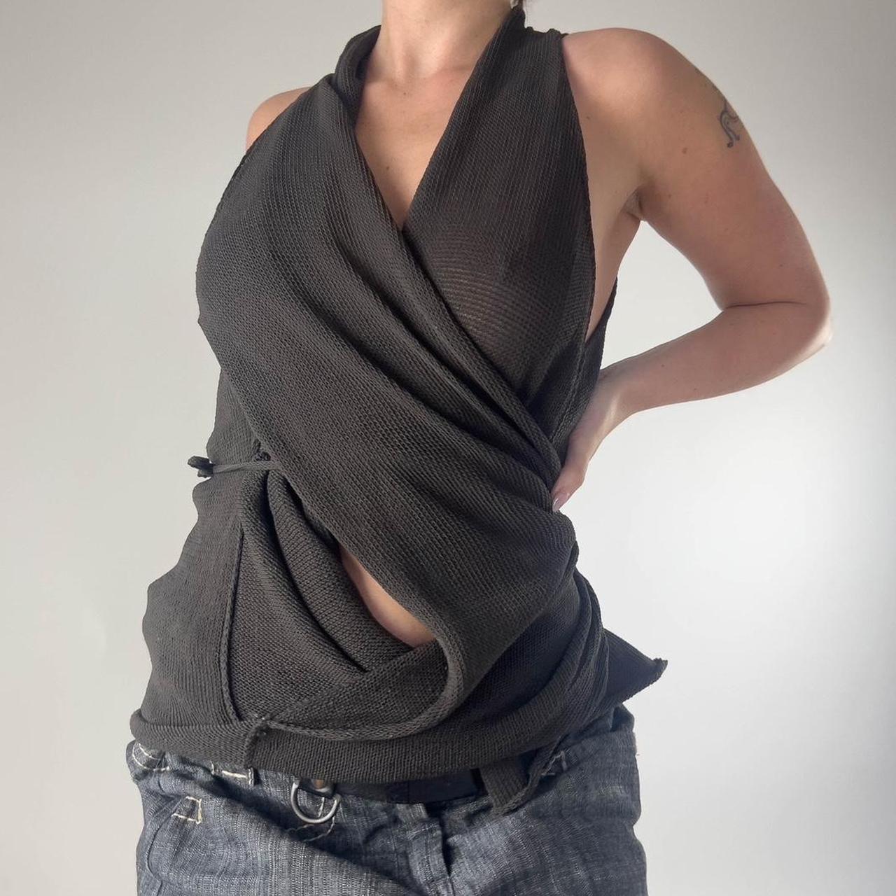 Vintage Sarah Pacini Wrap Top Featuring 𝜗℘ Khaki... - Depop