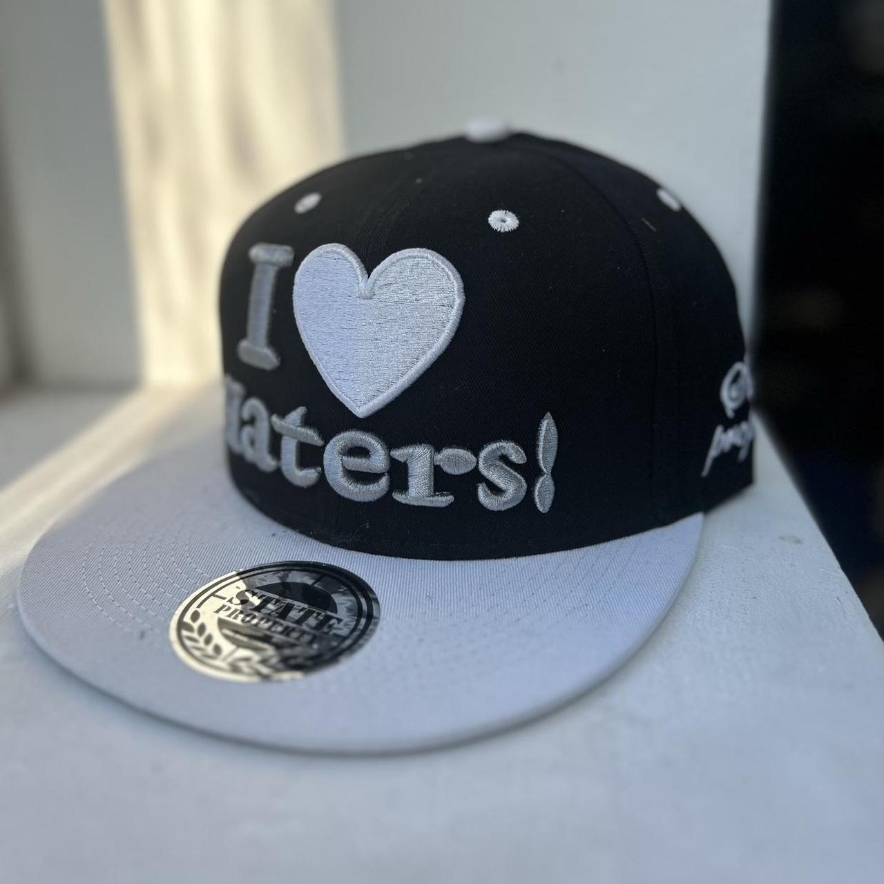 BLACK/ WHITE PEAK I LOVE HATERS BASEBALL SNAPBACK CAP - Depop
