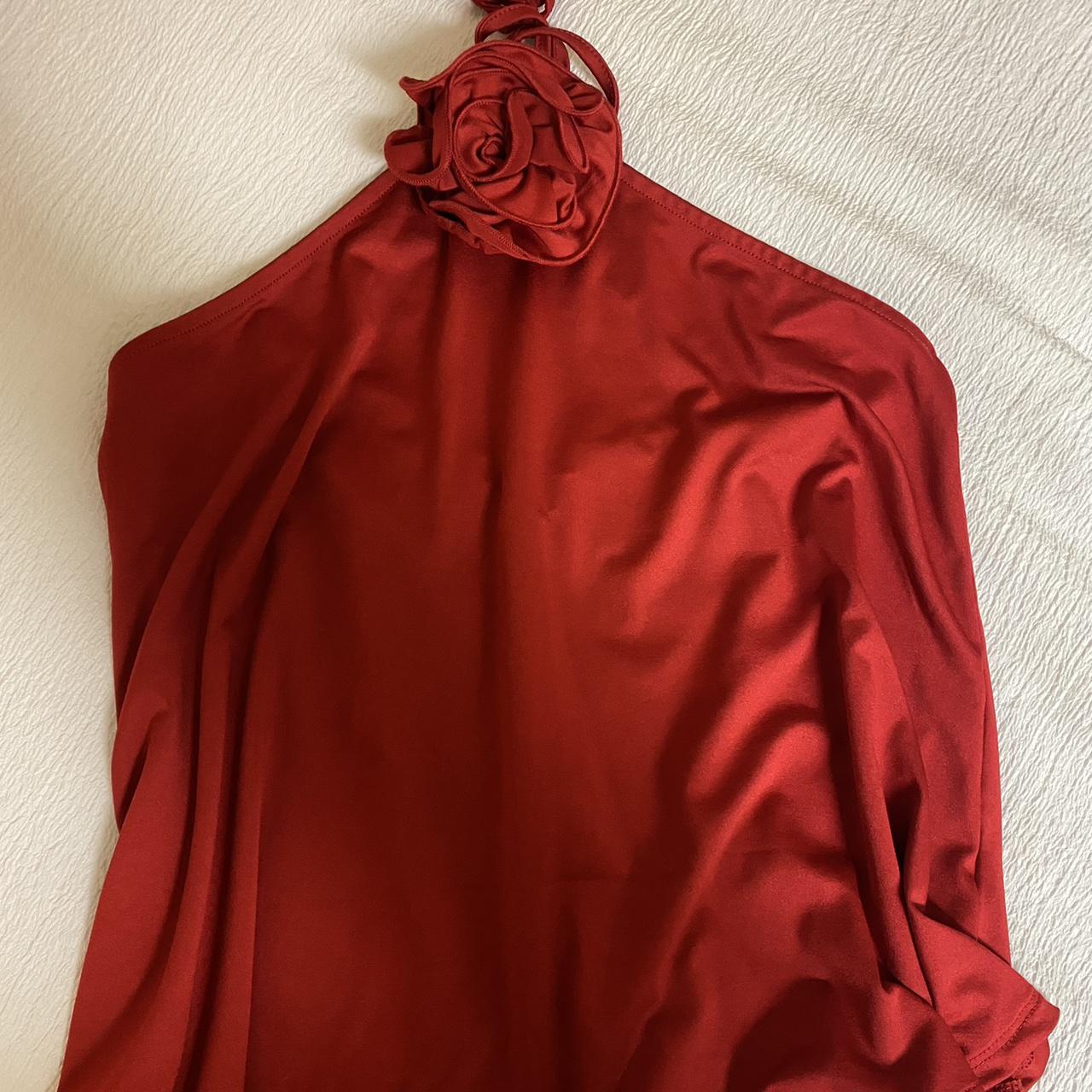 small “thirty thirty LA” red flower top with tie... - Depop