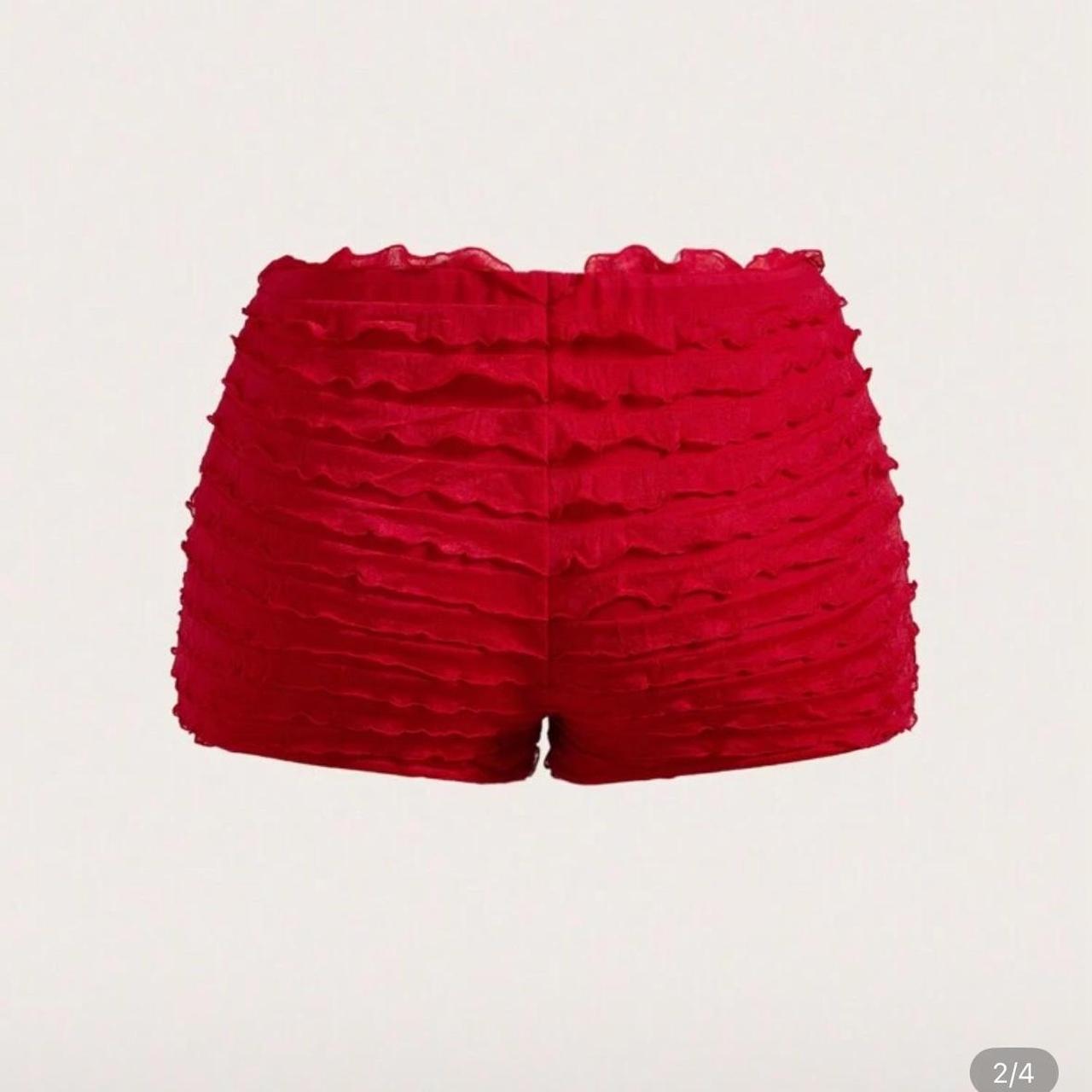 small red ruffle mini shorts perfect for summer,... | Depop