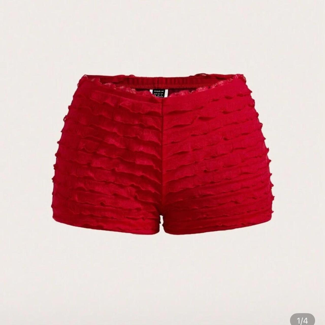 small red ruffle mini shorts perfect for summer,... | Depop
