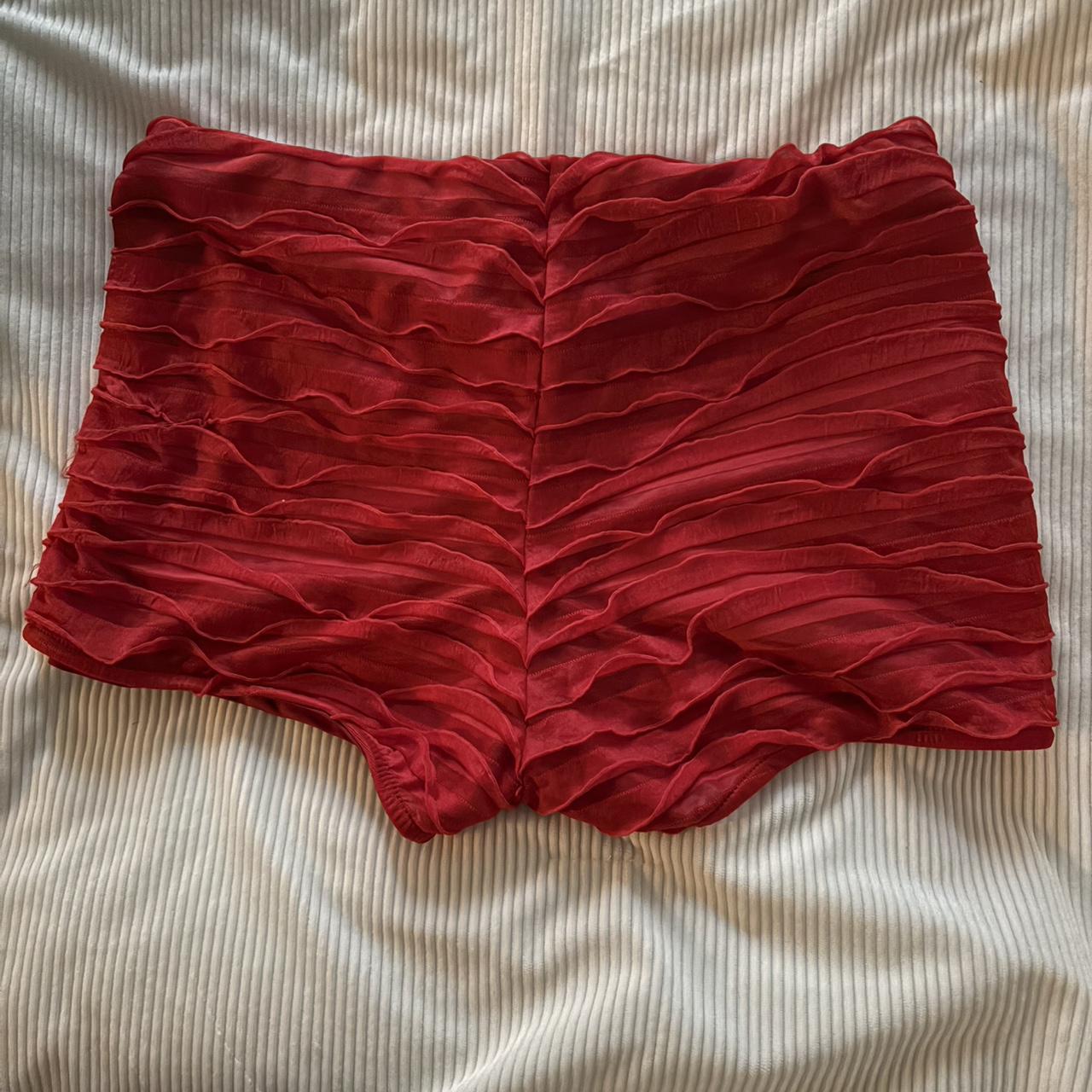 small red ruffle mini shorts perfect for summer,... | Depop