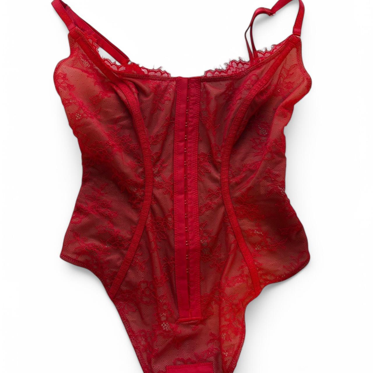 Shopshapellx : Red lace bodysuit with boning and... | Depop