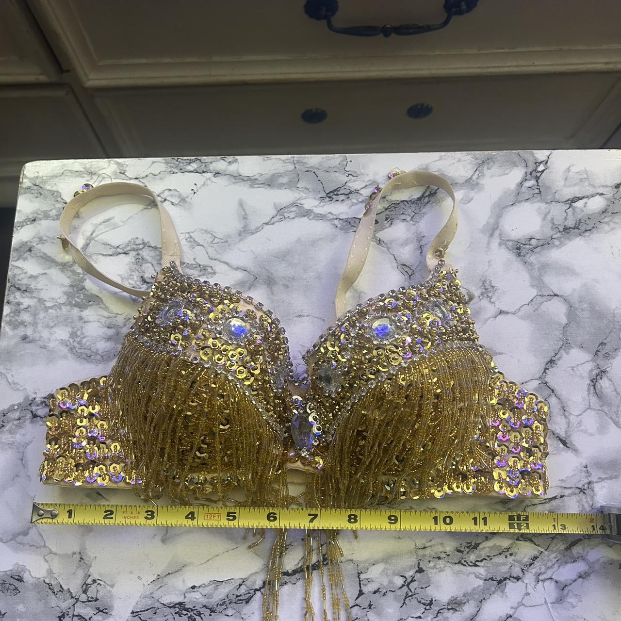 Hand beaded rhinestone bra Rave outfit costume... | Depop