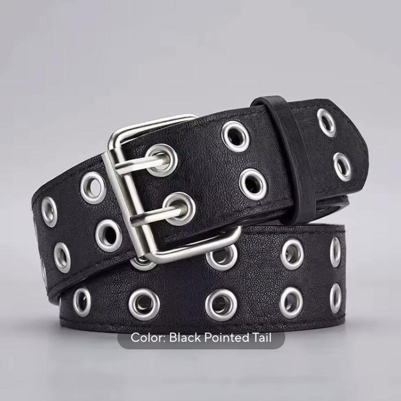 Black and white double row studded belt with silver... - Depop