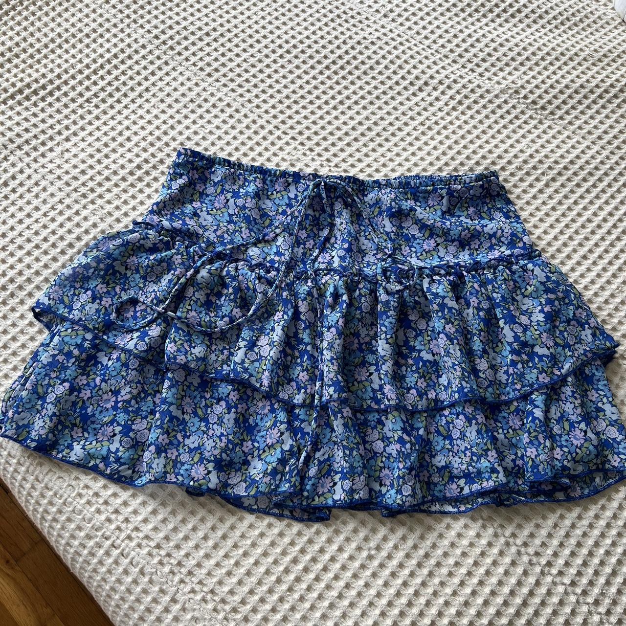 Blue Floral Target Mini Skirt - Depop