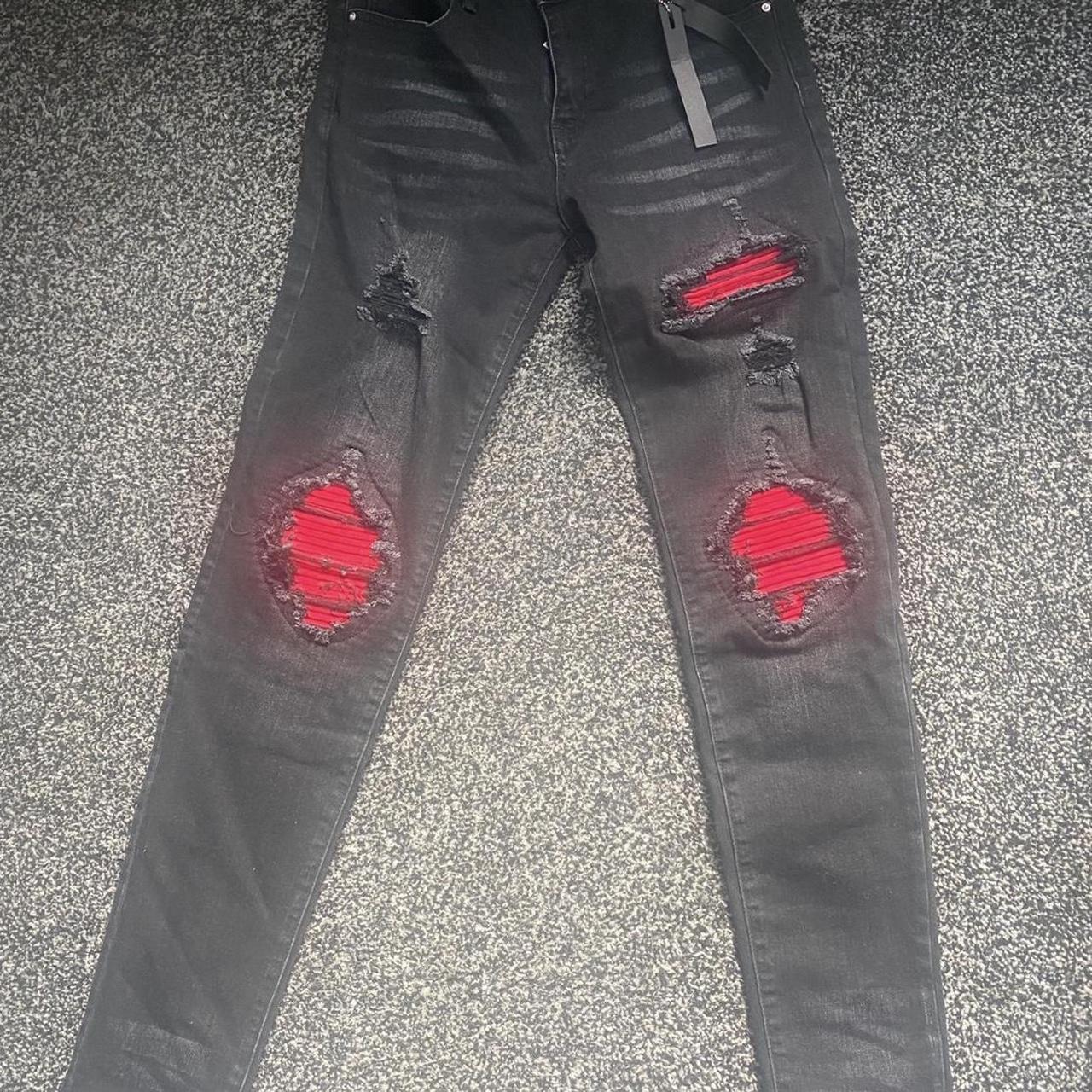 Amiri red and black jeans, great street wear and... - Depop