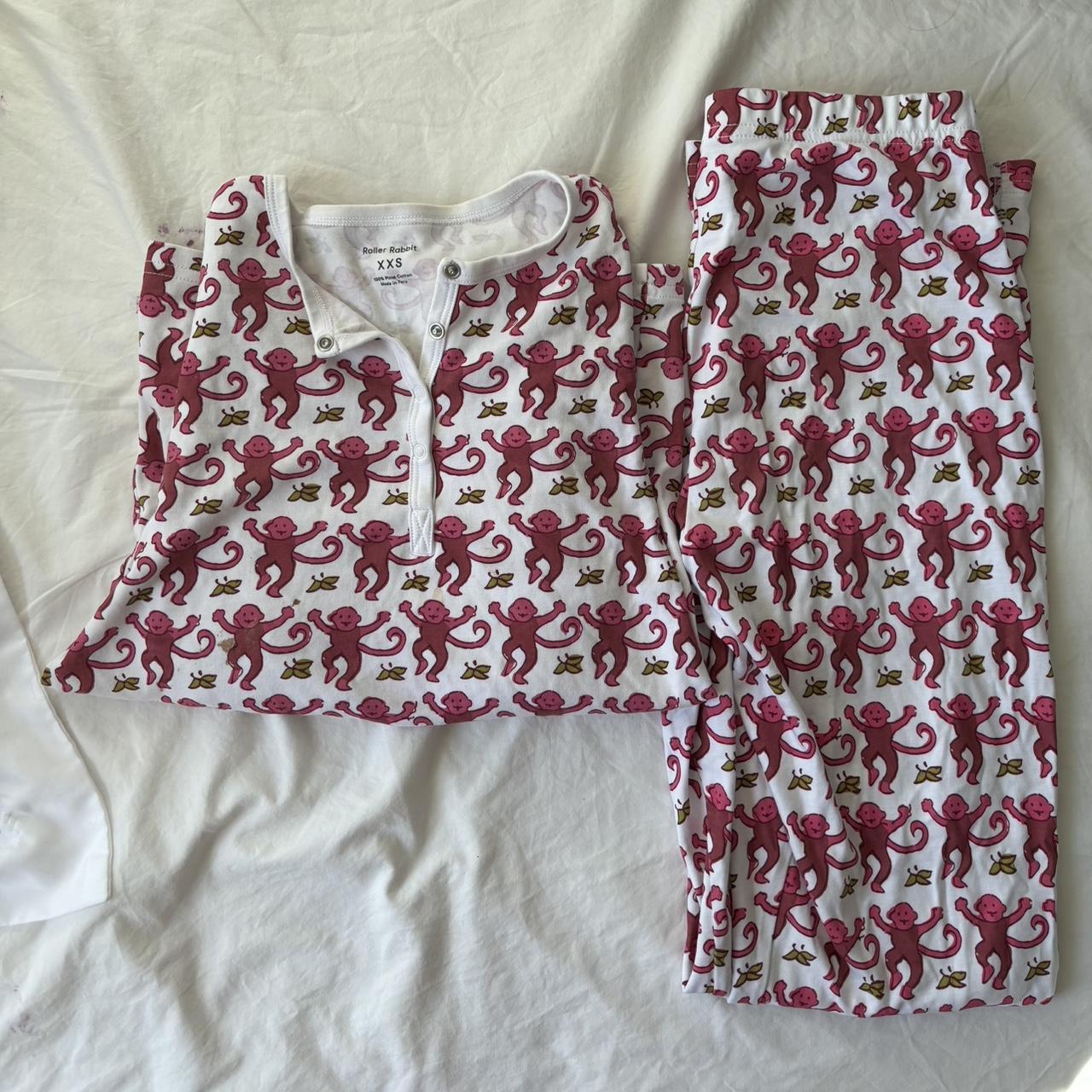 Roller Rabbit Pink Monkey Pajamas -barely worn... - Depop