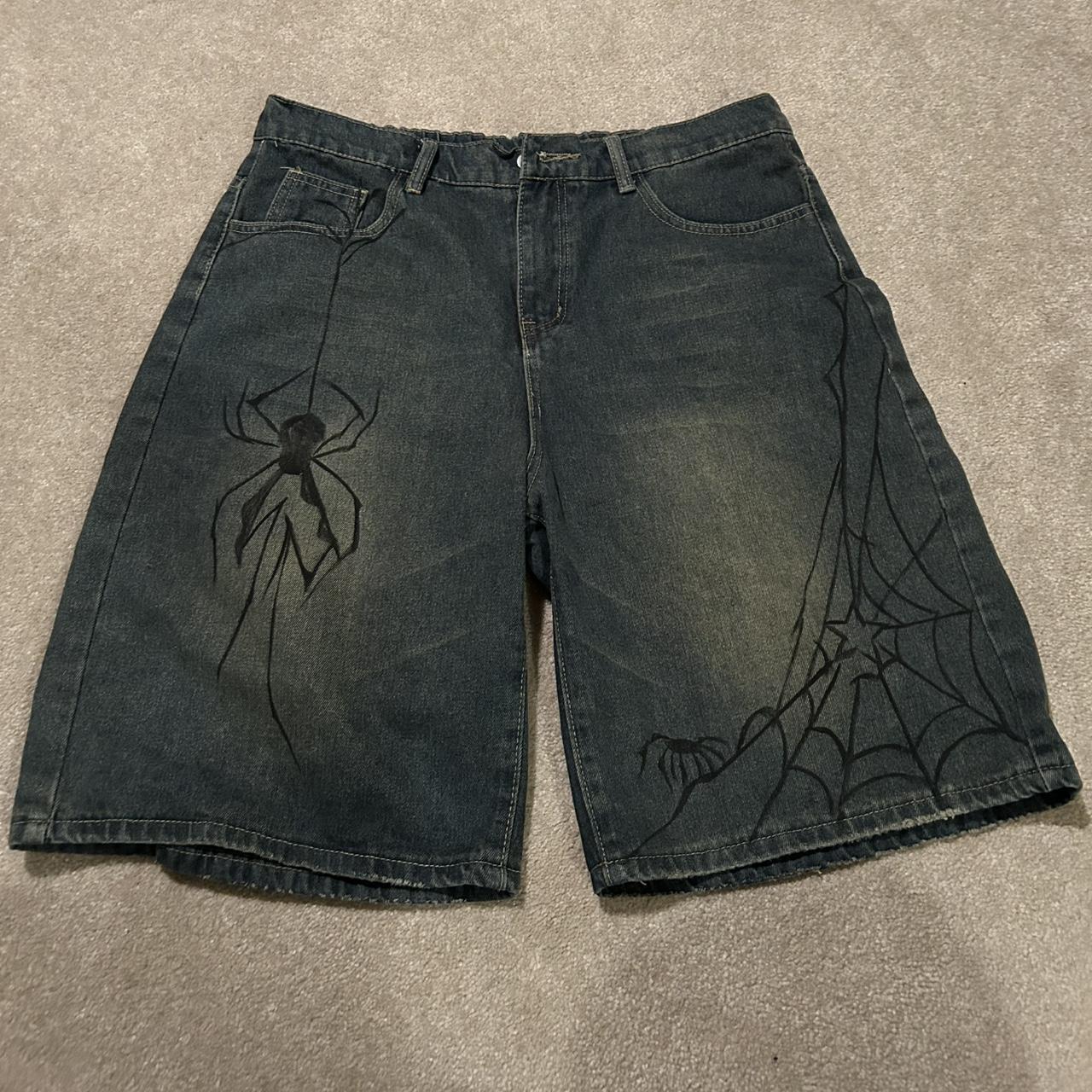 Spider jorts / jean shorts never worn brand new open... - Depop