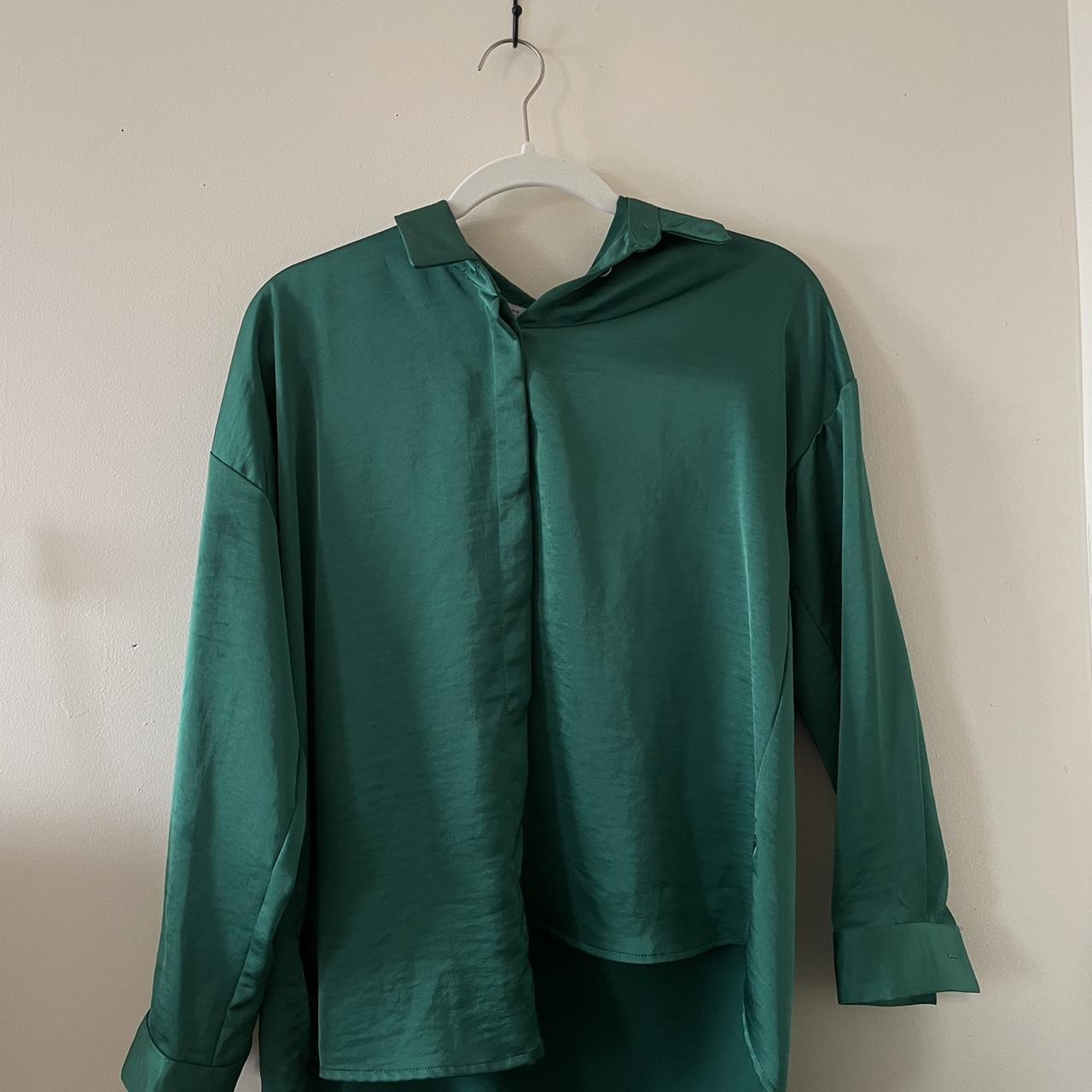 Green Silk Button Up - shirt is much greener irl,... - Depop