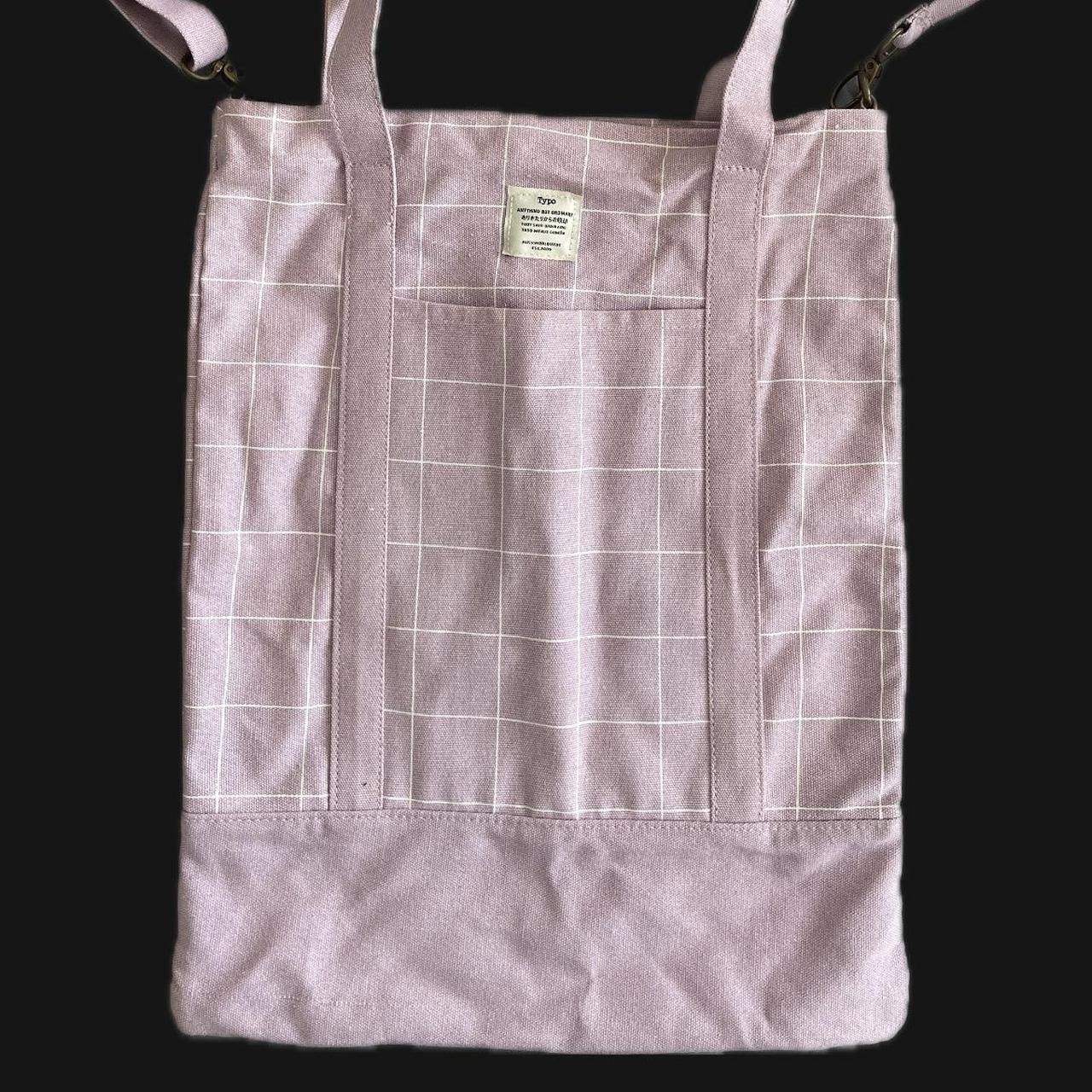 Violet/light purple grid canvas tote bag from Typo &... - Depop