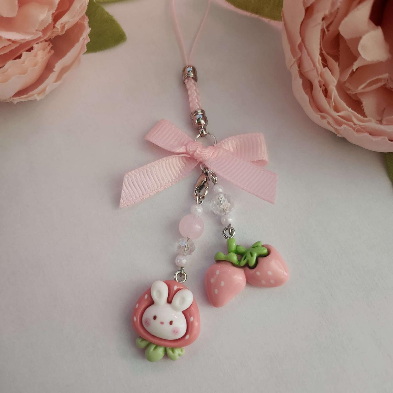 🌸 Cute phone strap/charm with bow Handmade... | Depop