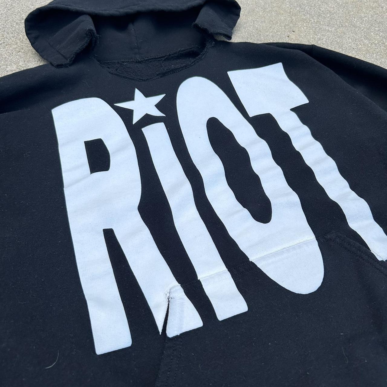 Black Boxy cropped “Riot” opium style hoodie with... - Depop
