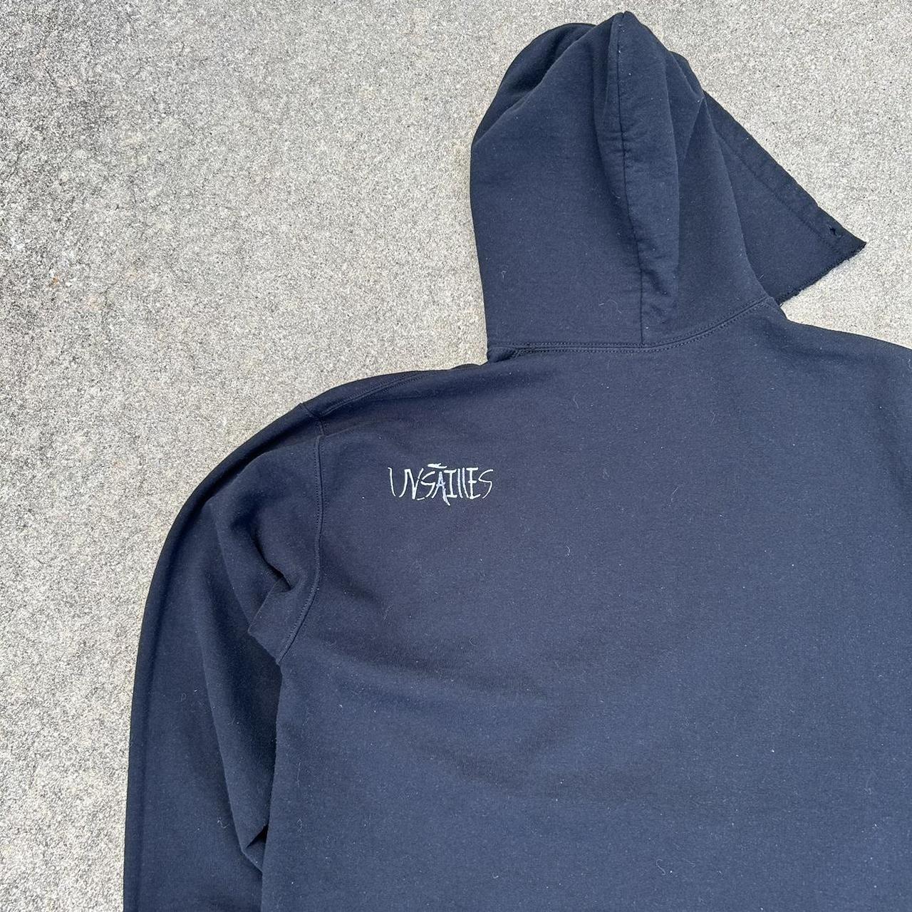 Black Boxy cropped “Riot” opium style hoodie with... - Depop