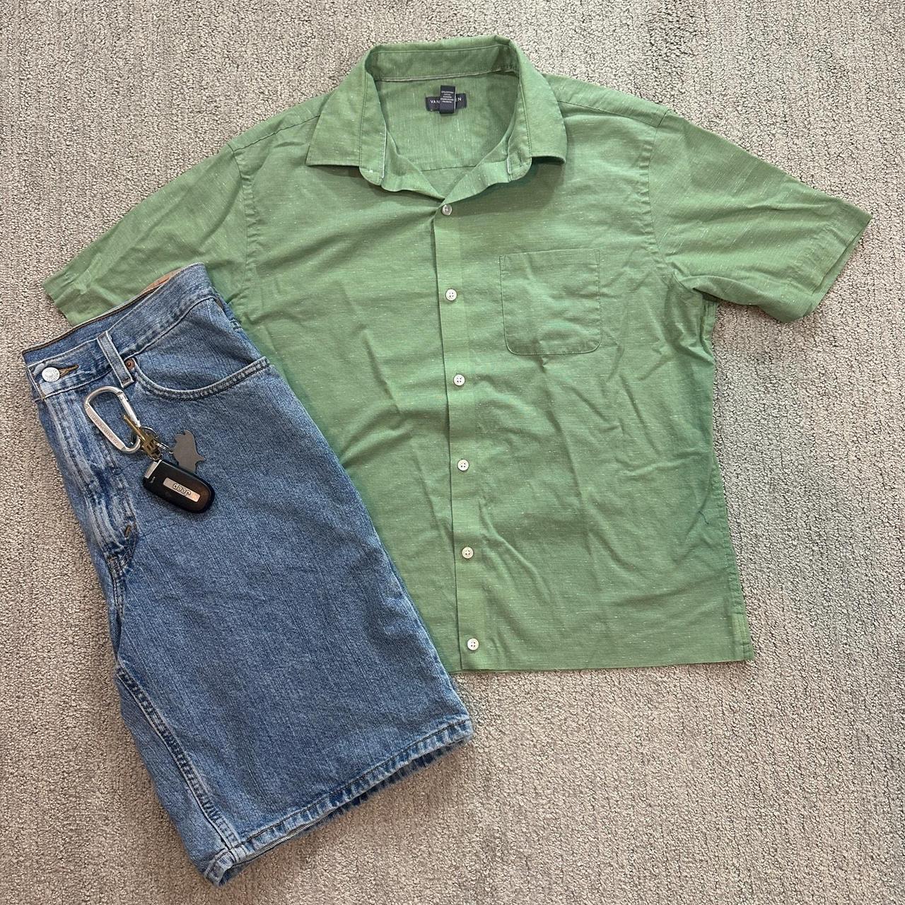 -Light Green Y2K Surf Style Boxy Cropped Button Up... | Depop