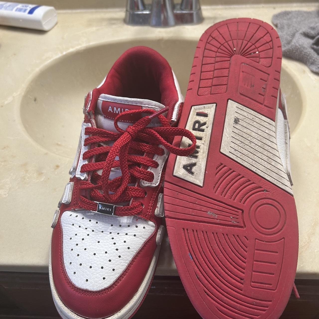 Red and white amiris size 42 worn 4 times cleanable - Depop