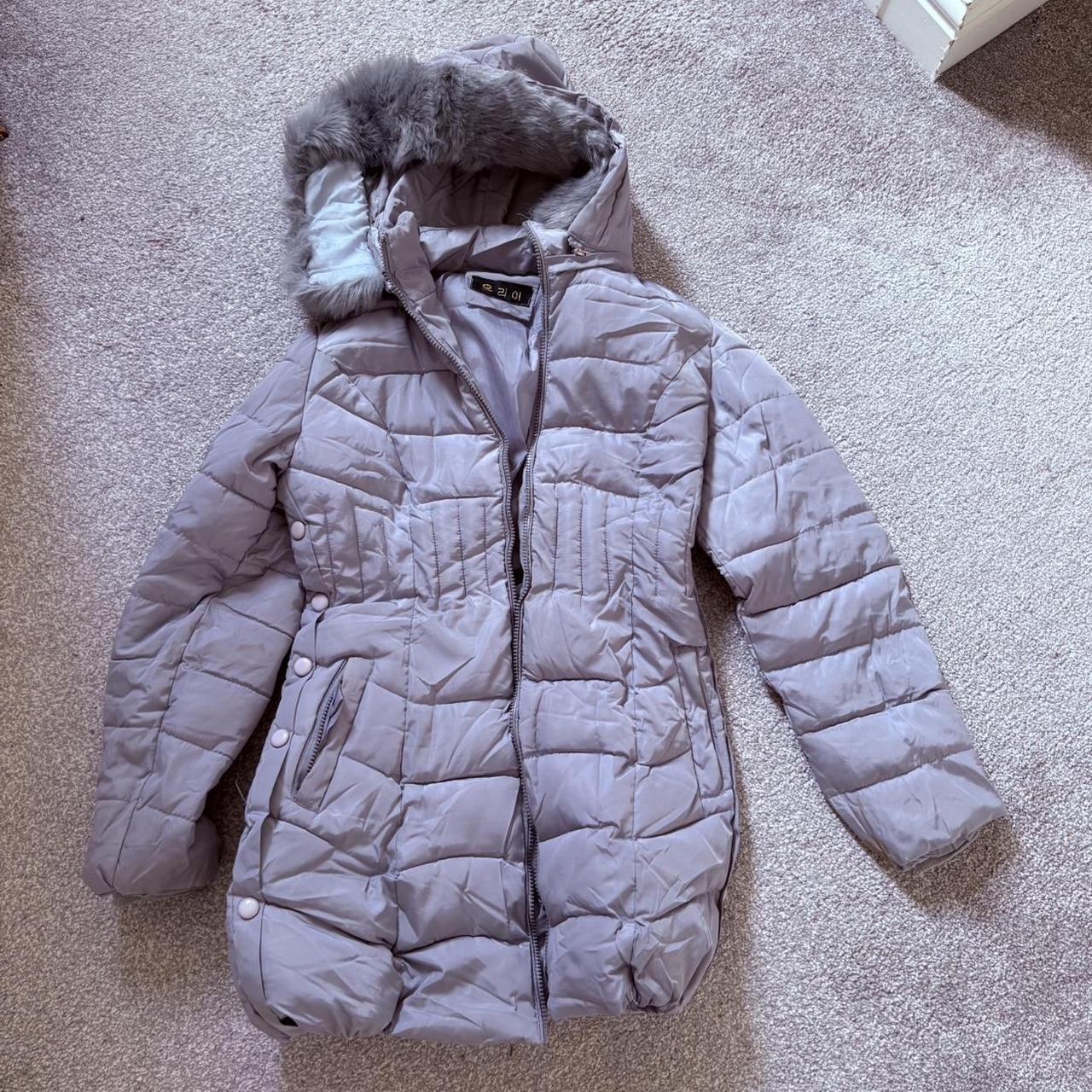 Grey puffer jacket with hood #winterjacket | Depop