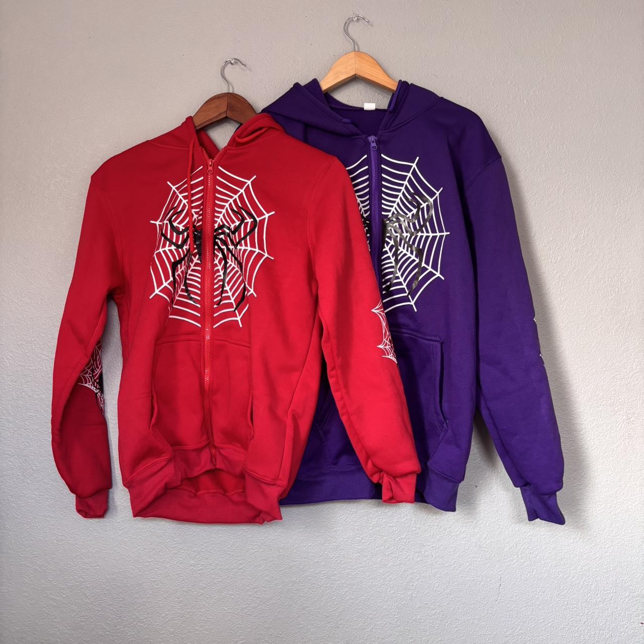 Red and purple Spider zip-up hoodies... | Depop