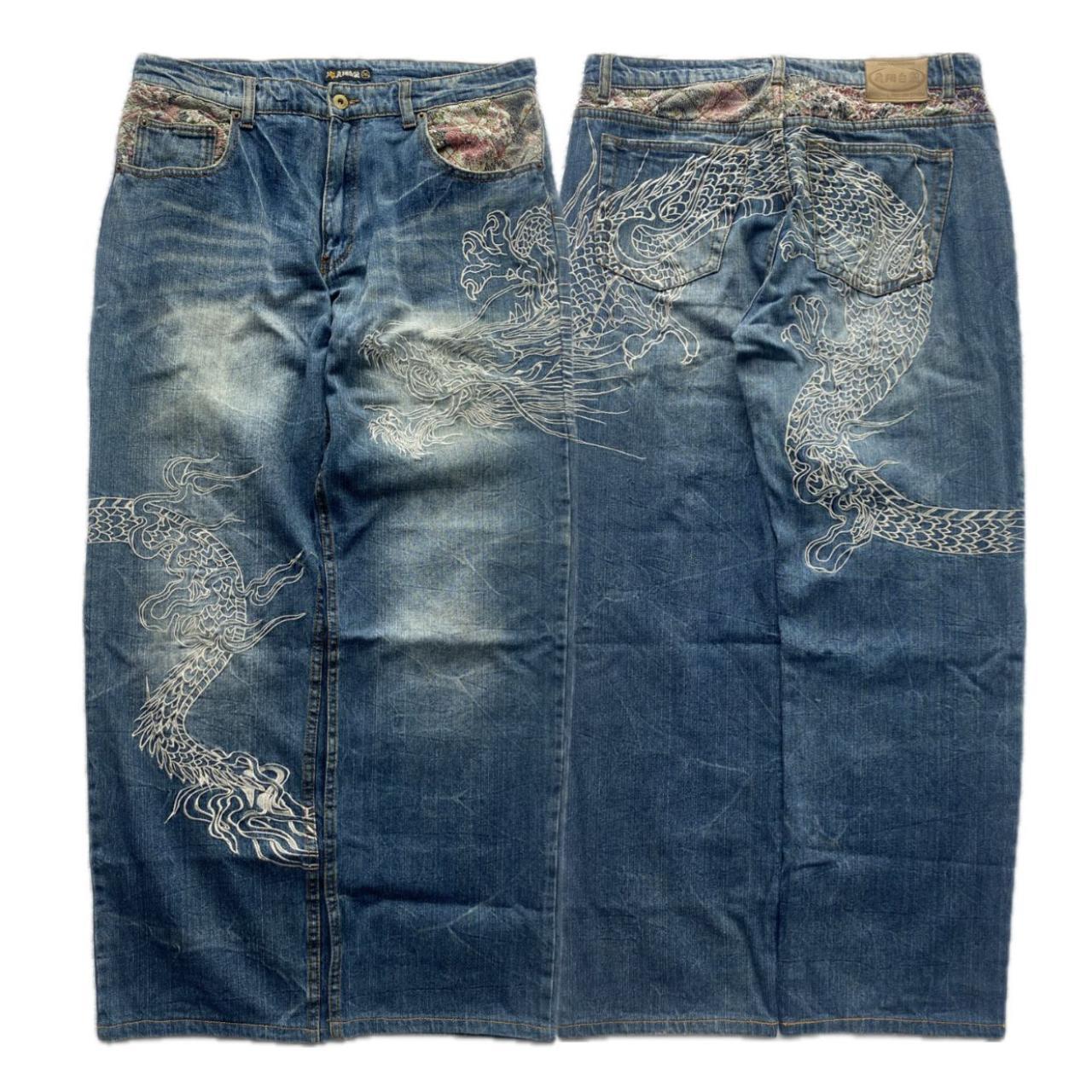 Karakuri Tamashii Japanese denim jeans - dragon... | Depop