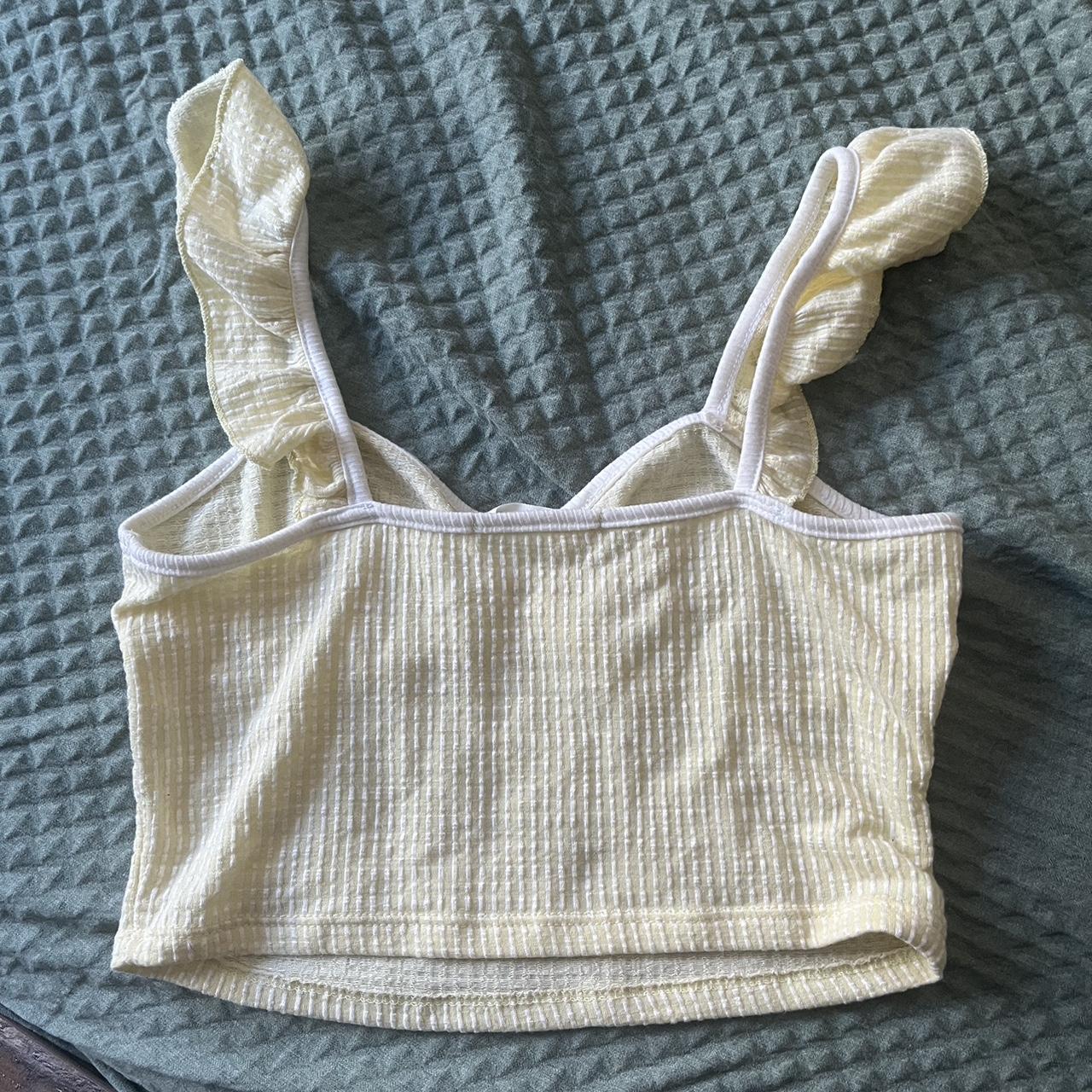 Yellow flowy strap crop top from Caution To The Wind - Depop